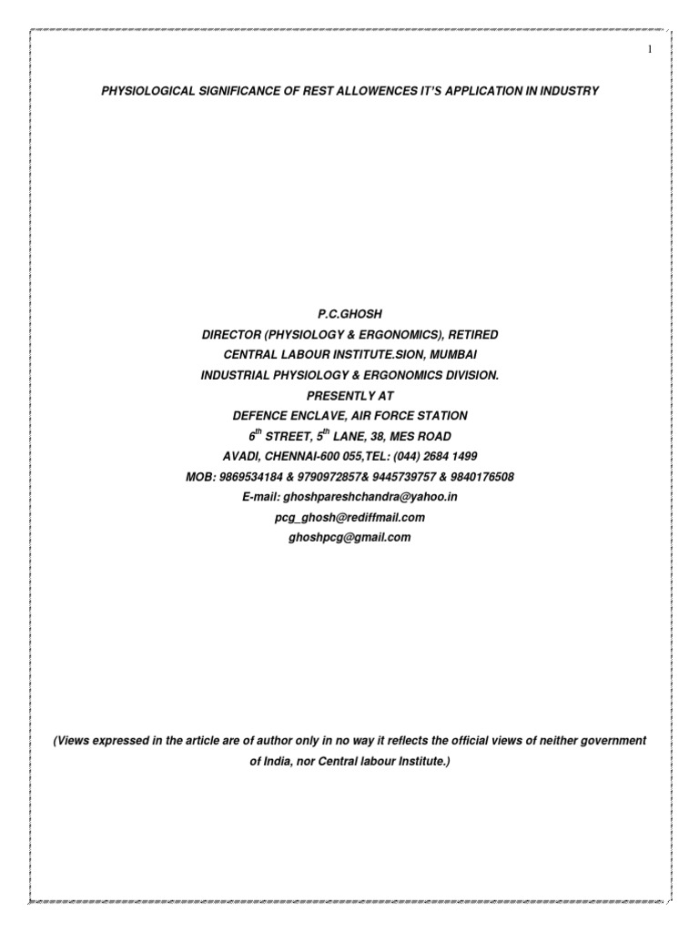 PCG (Physiological Significance of Rest Allowences) | PDF | Skeletal ...