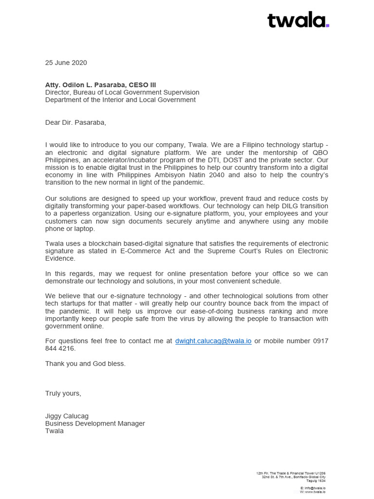 Letter To Government - Template | PDF | Computing | Business