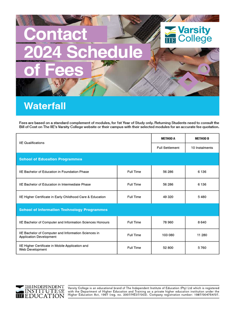 VC 2023 2024 Contact Schedule-Of Fees Waterfall | PDF | Bachelor's ...