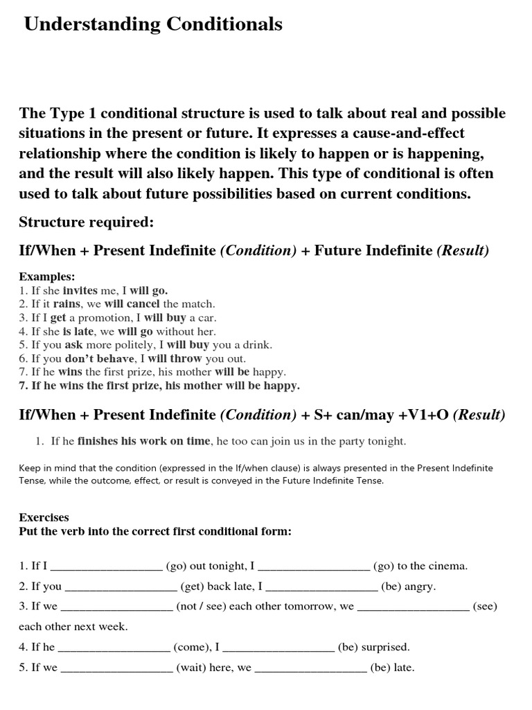 Understanding Conditionals | PDF | Verb | Subject (Grammar)