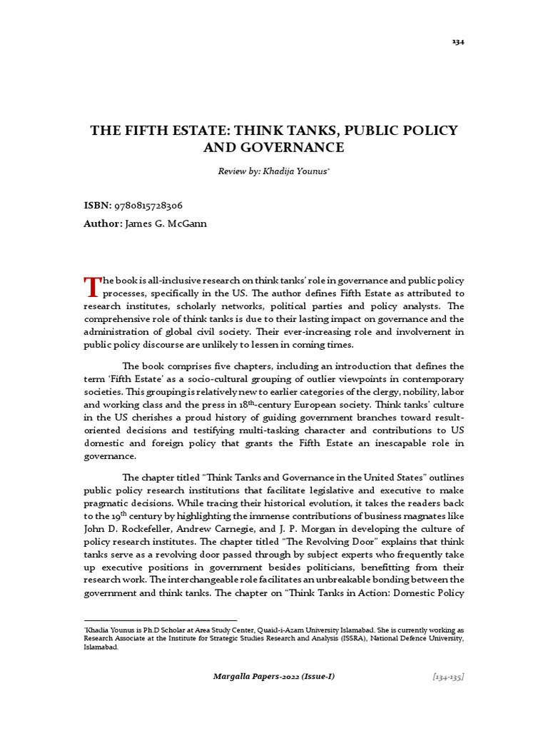 The Fifth Estate Think Tanks, Public Policy and Governance | PDF ...