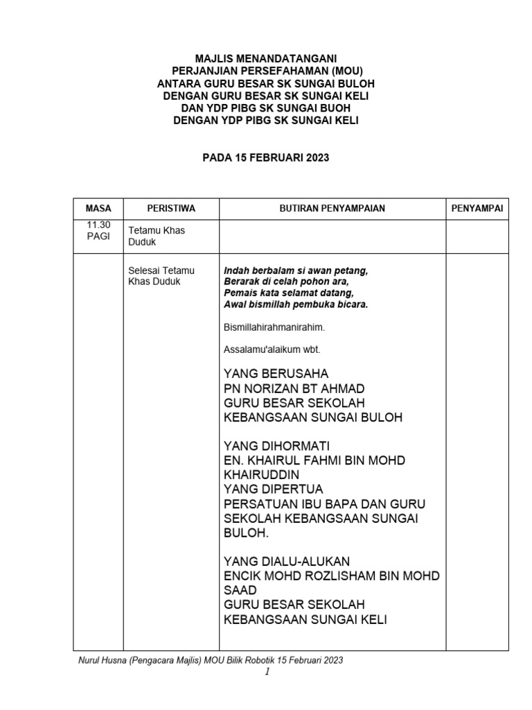 Teks Emcee Majlis Menandatangani Mou BILIK ROBOTIK | PDF