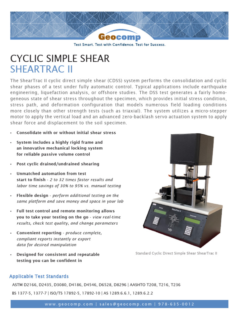 Geocomp Cyclic DSS ShearTrac II | PDF | Stress (Mechanics) | Automation