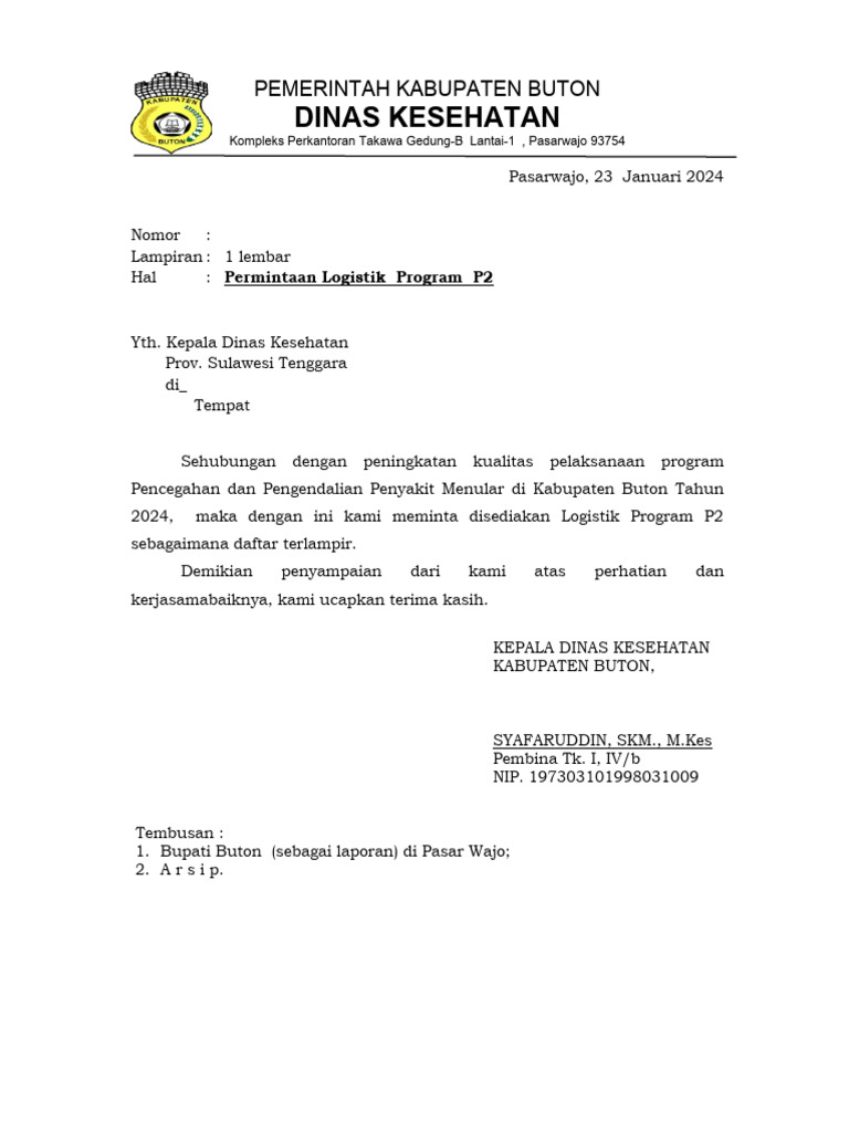 Surat Permintaan Obat P2M (23 Jan 2024) | PDF