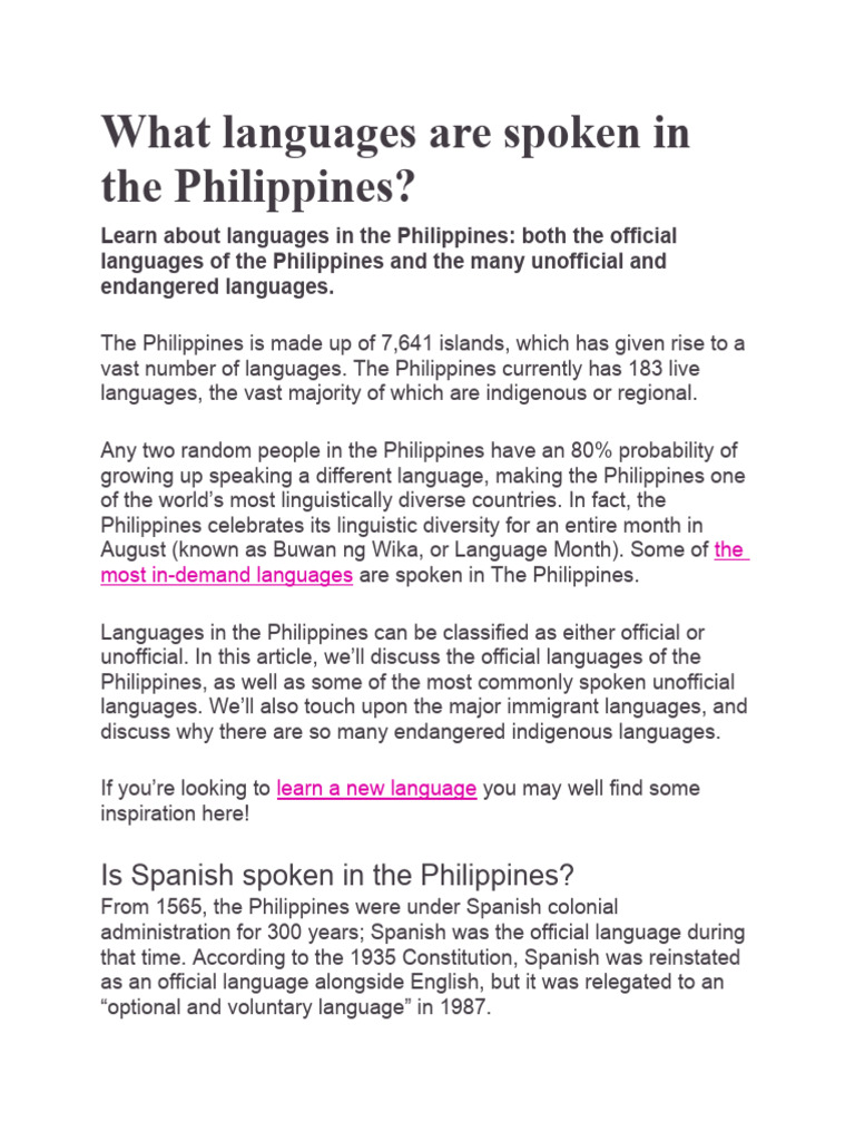 Language in The Philippines An Overview | PDF | Tagalog Language ...