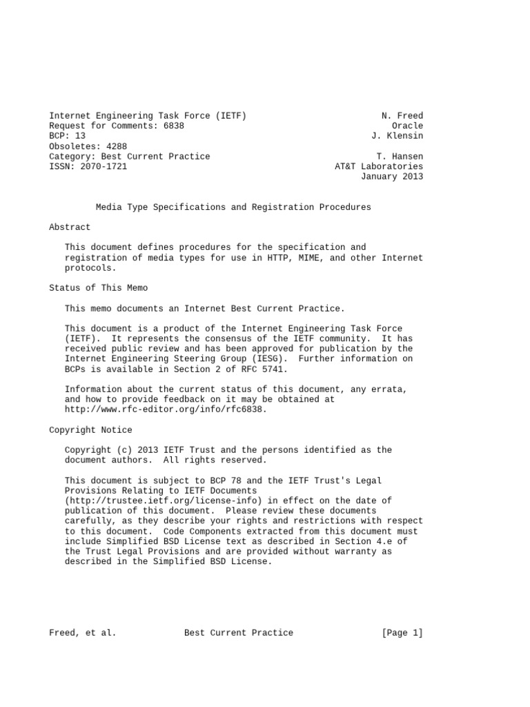 RFC 6838 | PDF | File Format | Computer Standards