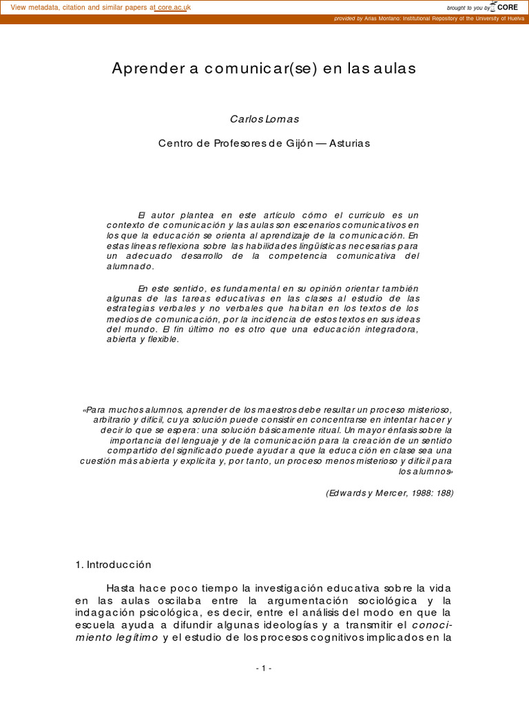 Lomas - Aprender A Comunicarse | PDF | Enseñando | Aprendizaje