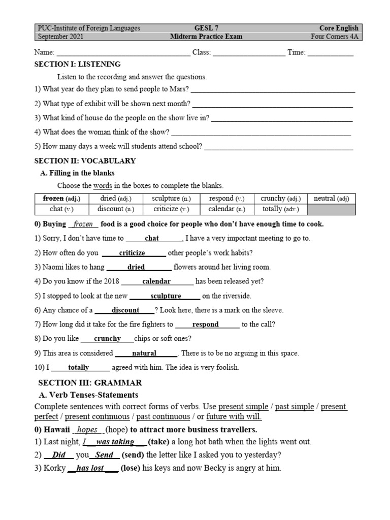 GESL 7 Core - Midterm Practice - September 2021 | PDF | Telephone | Human Communication