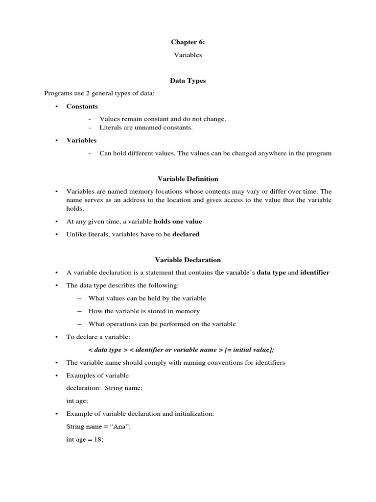 Module 1 Chapter 6 Variables Pdf Integer Computer Science 8695