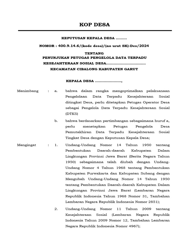 SK Pengelola DTKS Tingkat Desa | PDF