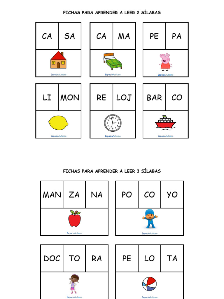 Fichas para aprender a leer sílabas | PDF