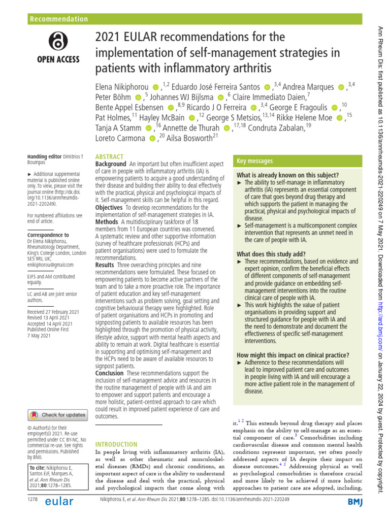 2021 EULAR Recommendations For The Implementation of Self-Management ...