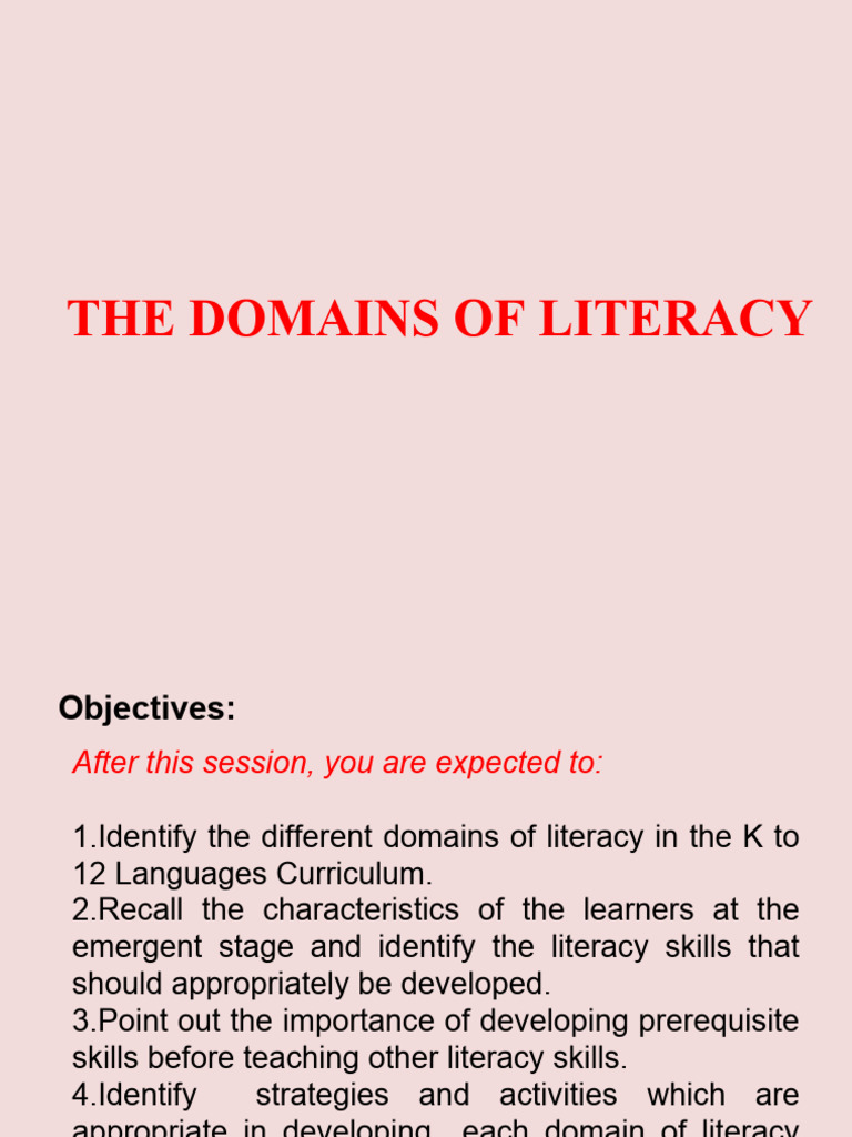 Domains of Literacy, Emergent Literacy Stage, 10-10 | PDF | Literacy ...