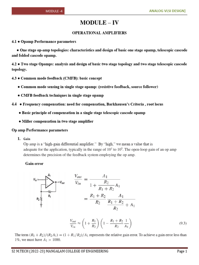 Unit 4.1 Opamp Performance Parameters, Single Stage Opamp | PDF | Operational Amplifier | Amplifier