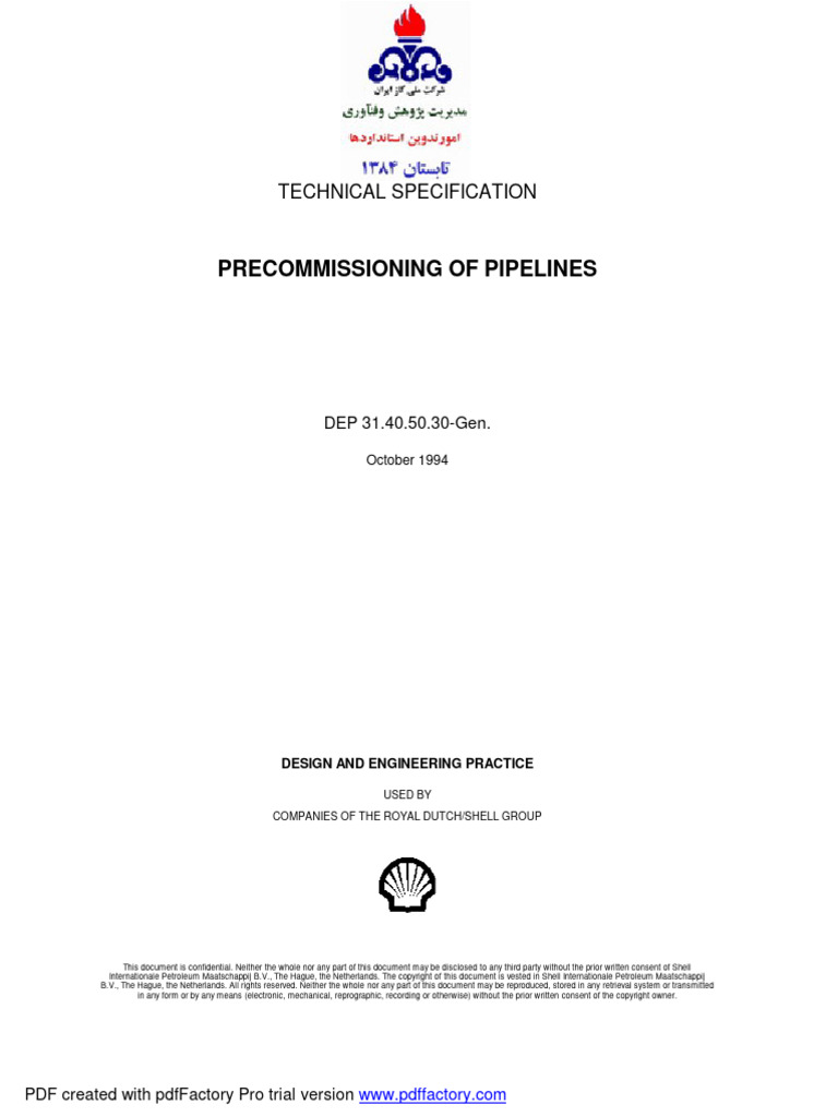 Precommissioning of Pipelines: Technical Specification | PDF | Pipe ...