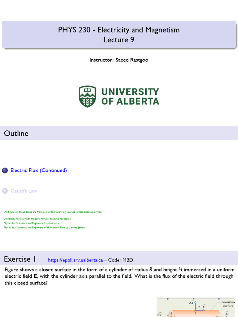 Course Slides PHYS 230 - Lecture 9 | PDF | Flux | Electric Field