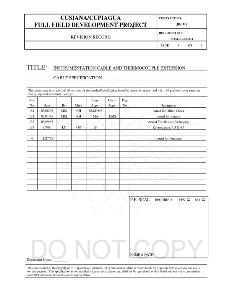 FFD - G-G-EL-014 Instrumentation Cable & Thermocouple Extension Cable ...