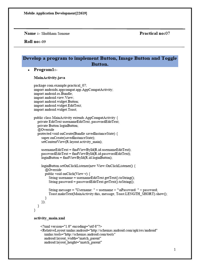 Practical 09pdf | Download Free PDF | Android (Operating System) | Mobile App
