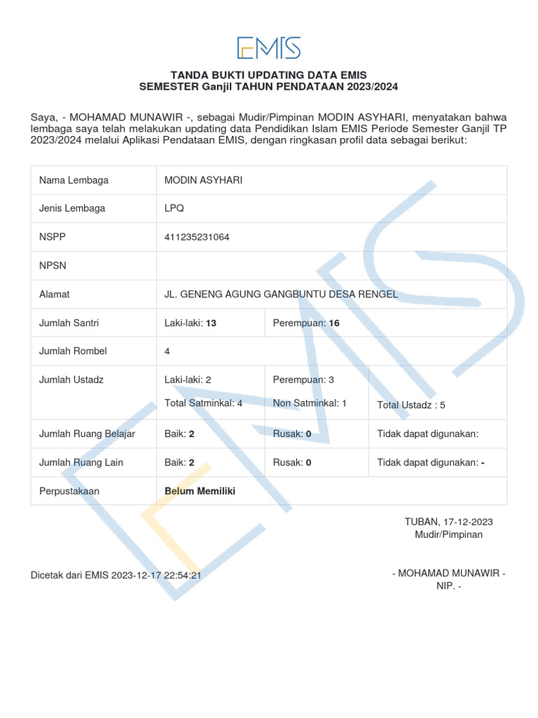 BAP - 2023 - 2024 - Ganjil - TPQ MODIN ASHARI | PDF