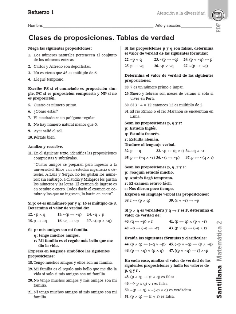 Segundo Refuerzotablas de Verdad | PDF | Proposición | Verdad