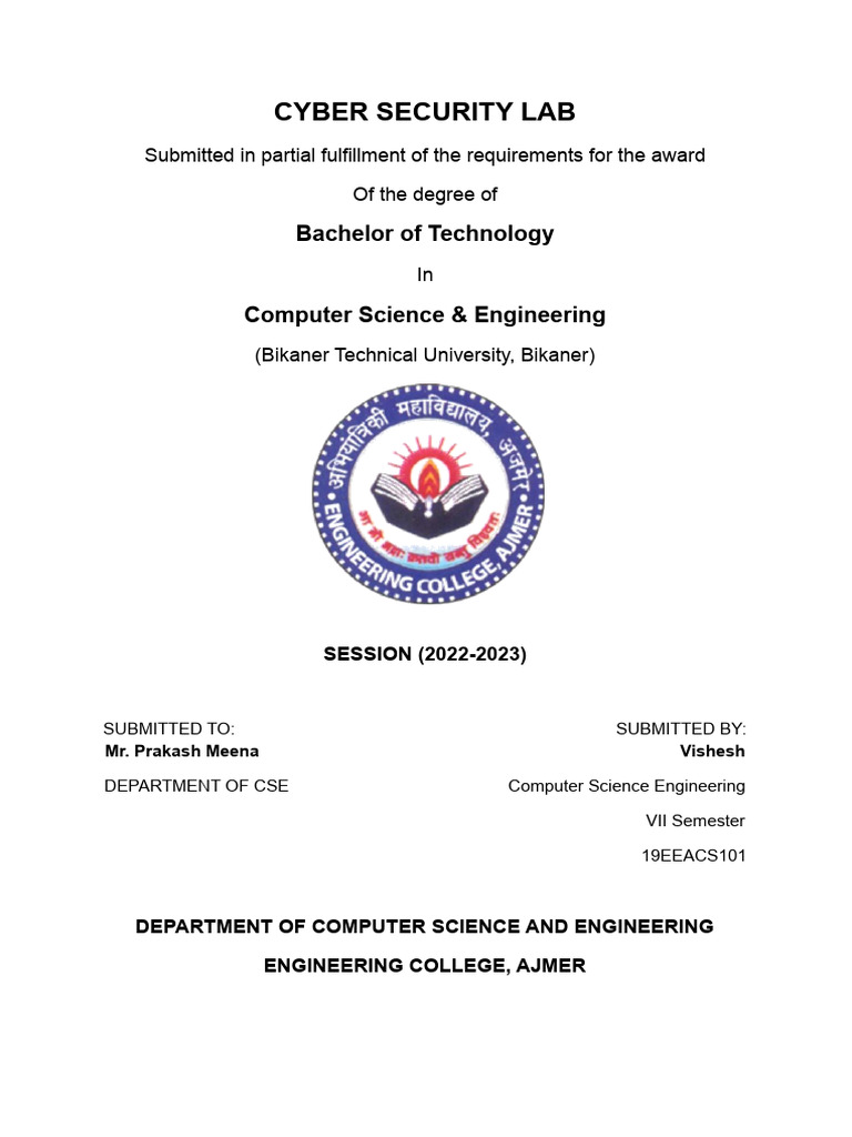 Cyber Security Lab File 19cs102 Vishesh Pdf