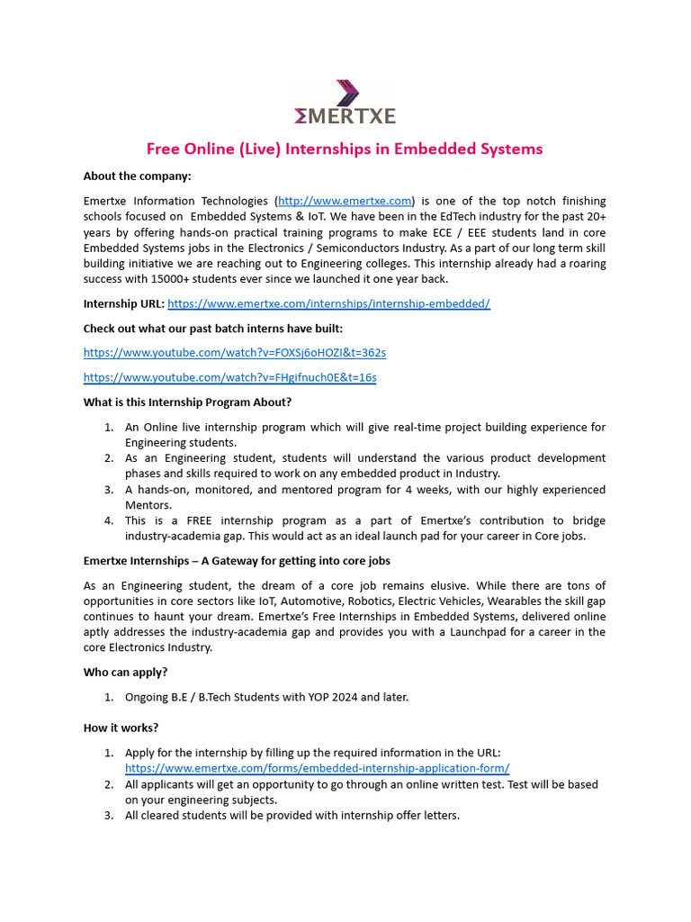 Emertxe - Embedded Systems Internship | PDF