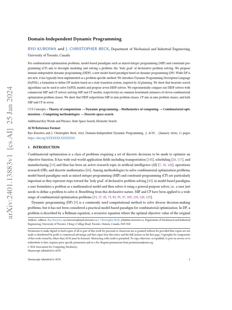Domain-Independent Dynamic Programming: Ryo Kuroiwa J. Christopher Beck | PDF | Mathematical ...