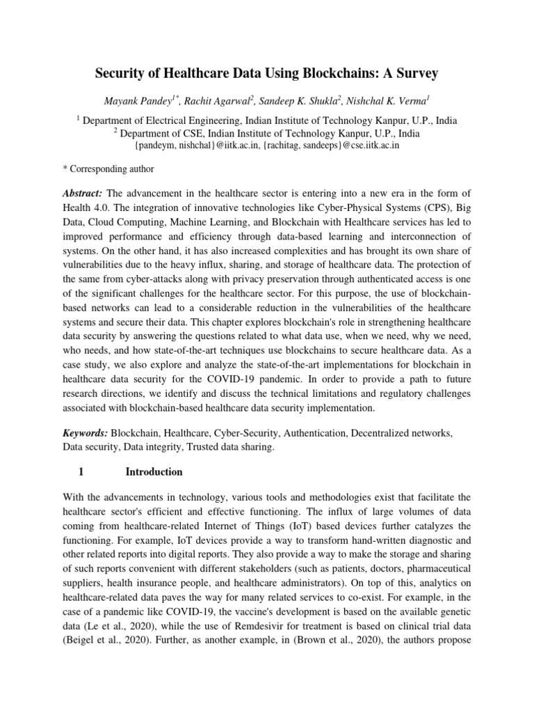 Security of Healthcare Data Using Blockchains: A Survey | PDF