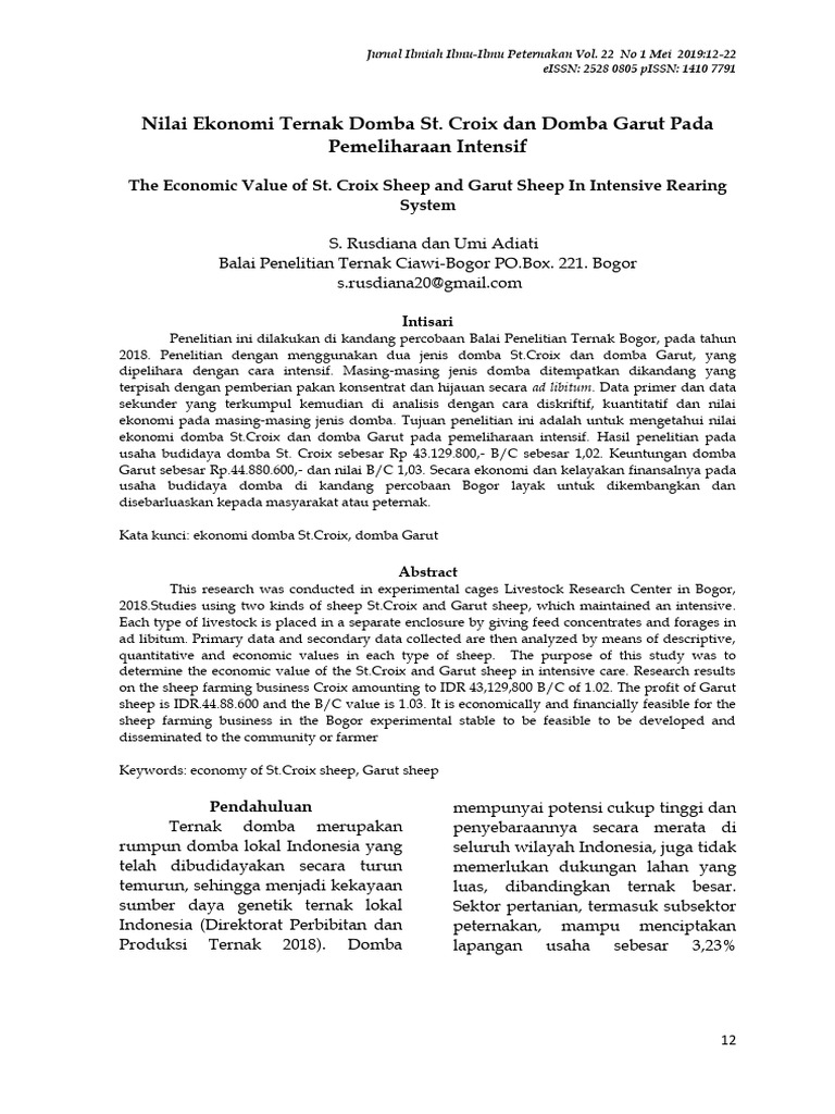 Nilai Ekonomi Ternak Domba ST Croix Dan b0c177f6 | PDF
