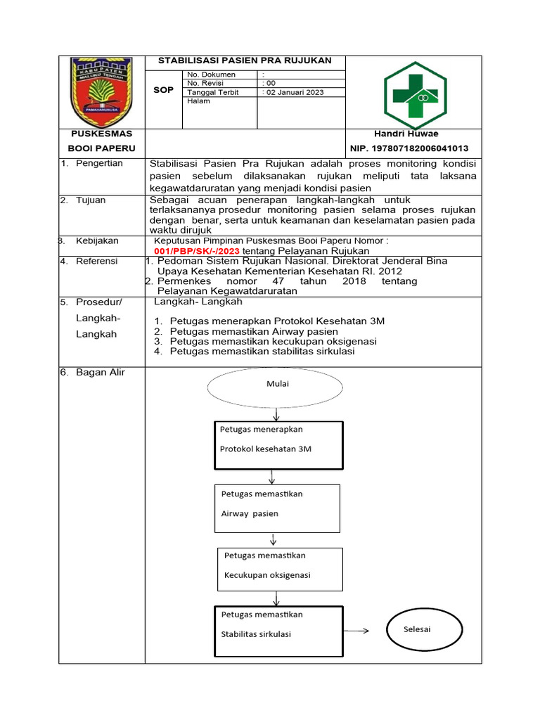 Sop Stabilisasi Pasien Pra Rujukan | PDF