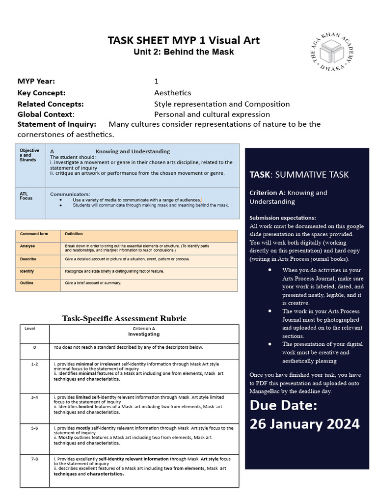 MYP Visual Art: Exploring Masks | PDF | Mask | Aesthetics