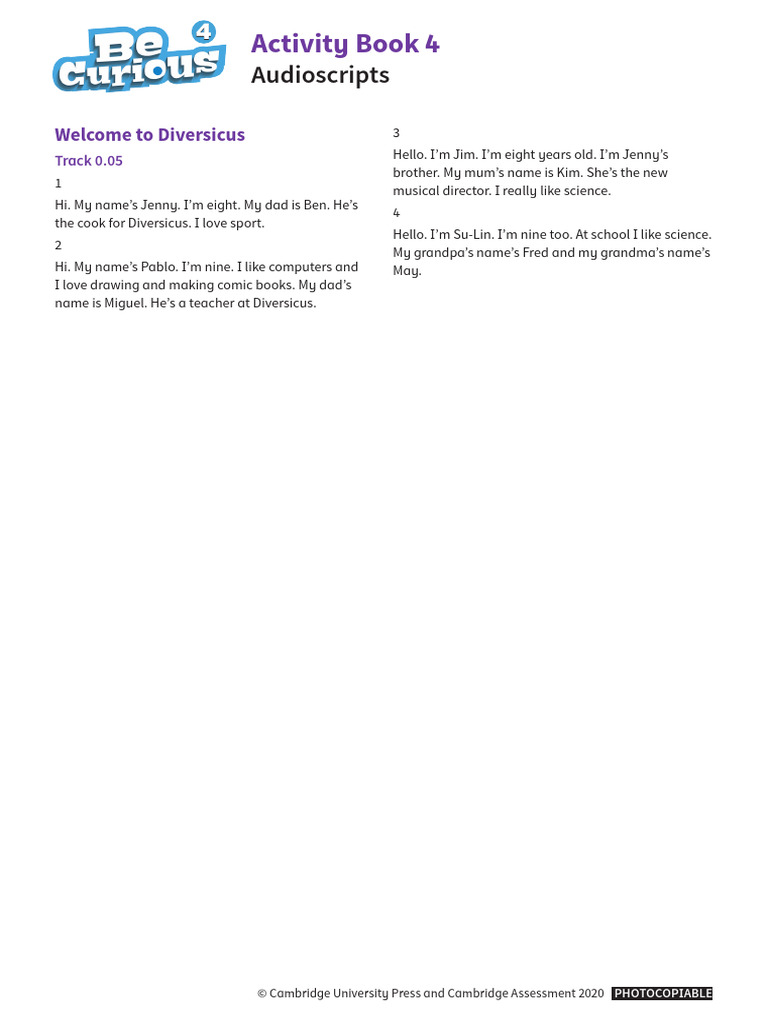 Diversicus Activity Book 4 Audioscripts | PDF