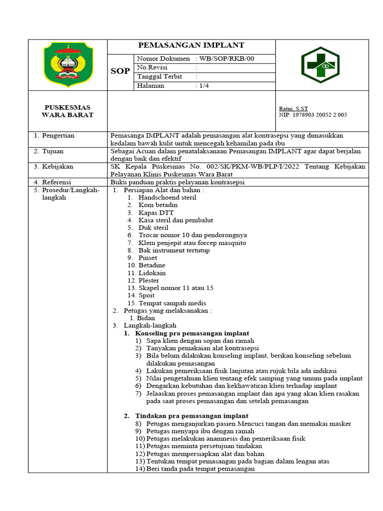 Sop Pemasangan Implant | PDF