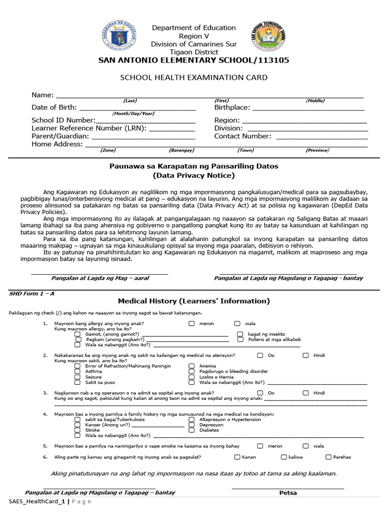 School Health Card | PDF