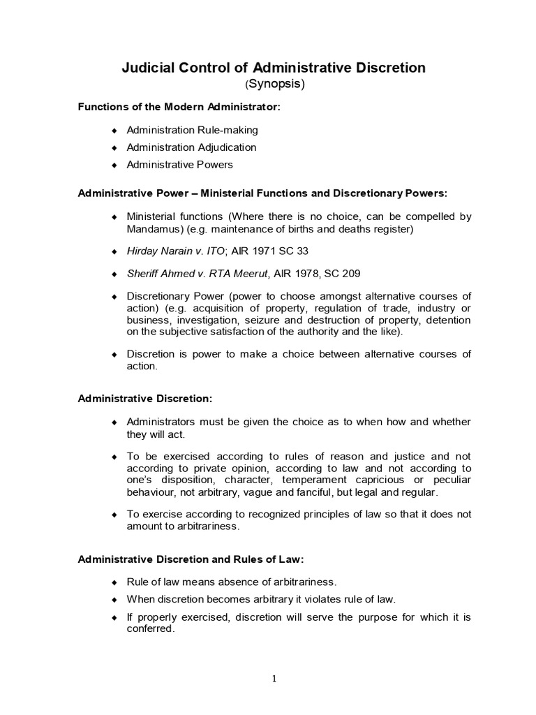 Judicial Control of Administrative Discretion | PDF | Rule Of Law ...