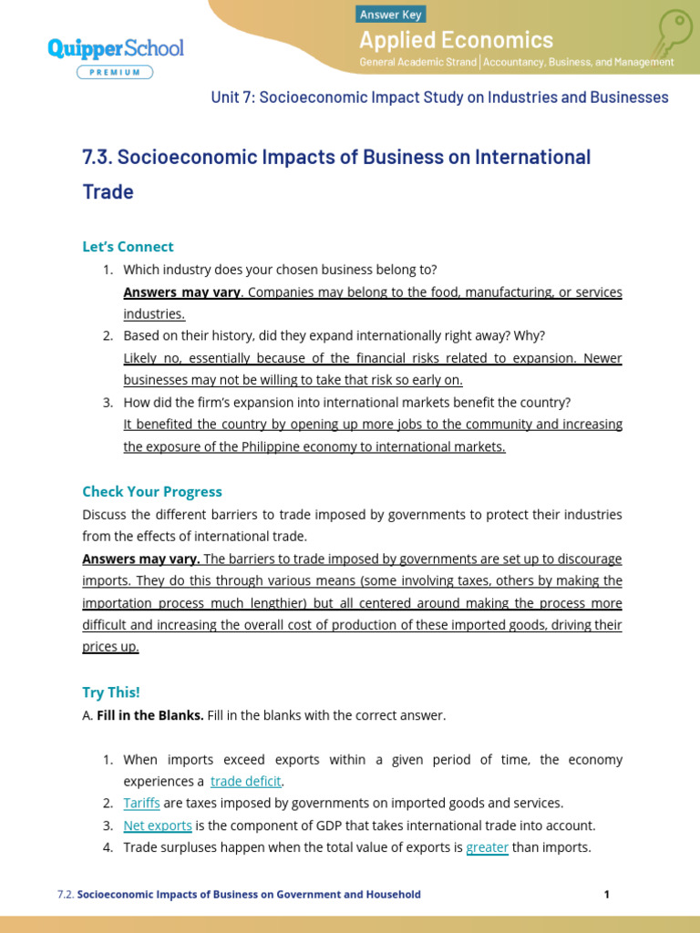 AEC 12 - Q1 - 0703 - AK - Socioeconomic Impacts of Business On International Trade | PDF ...