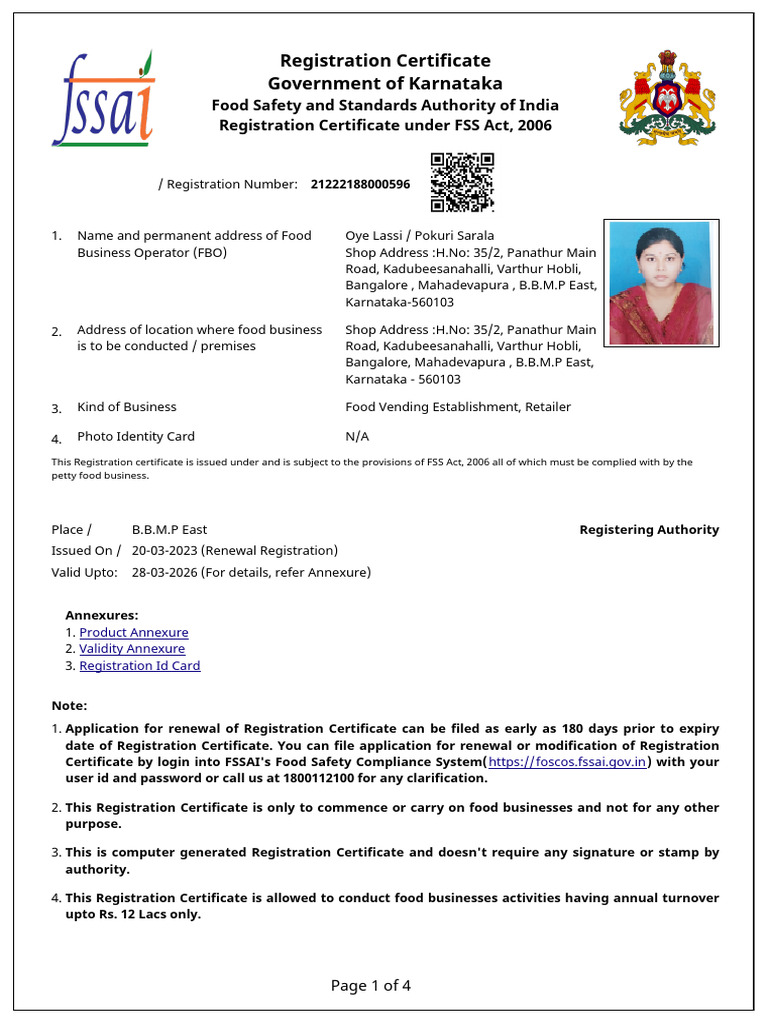 Certificate Renewed Oye Lassi | PDF | Identity Document
