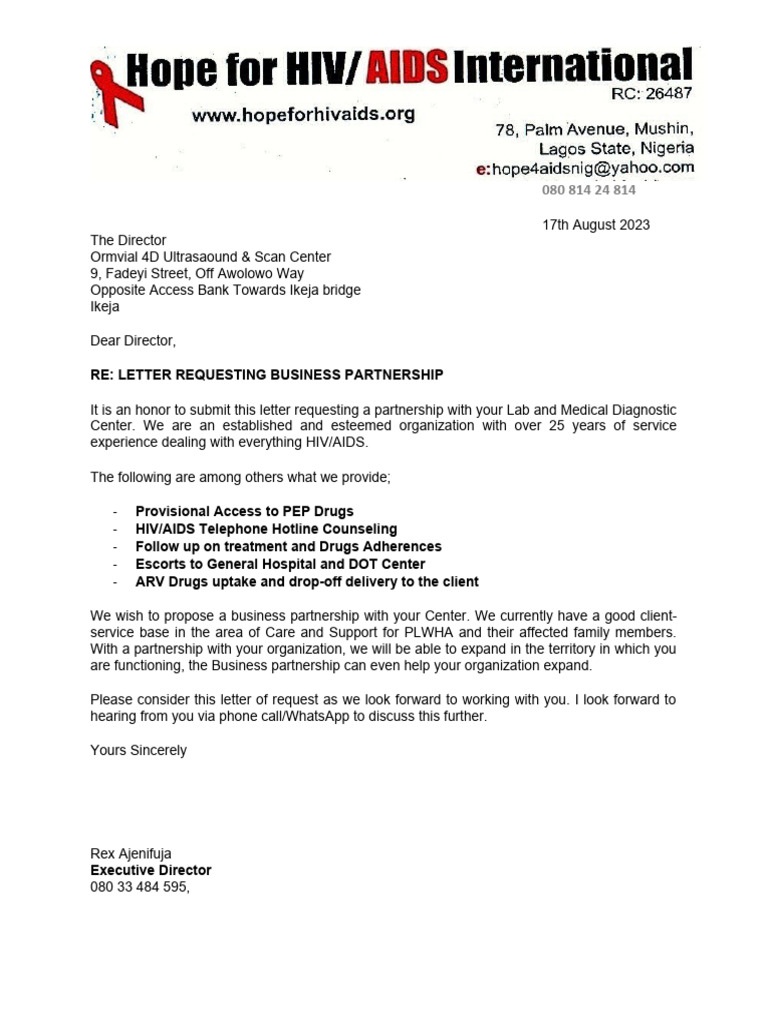Partnership Request for Medical Services | PDF | Management Of Hiv/Aids ...
