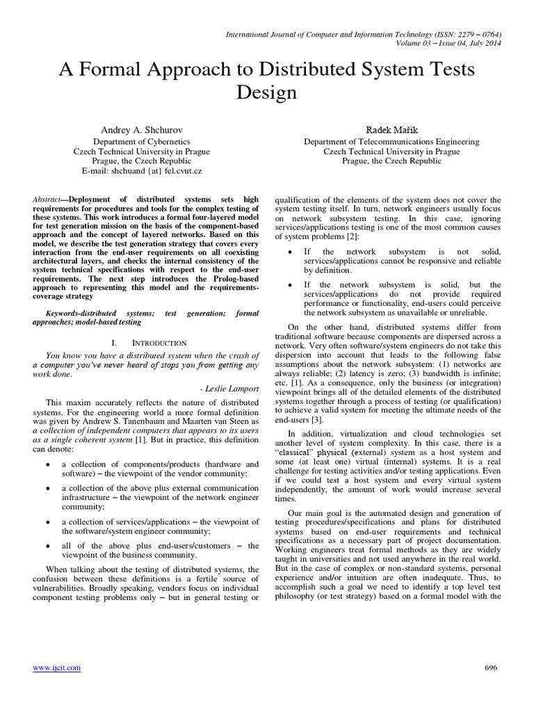 A Formal Approach To Distributed System Tests Pdf System Distributed Computing