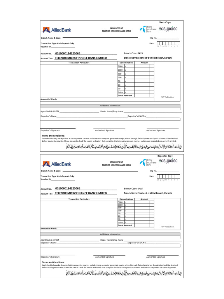 ABL Deposit Slip | PDF | Deposit Account | Receipt
