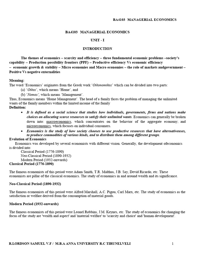 Managerial Economics Full Notes | PDF | Economics | Microeconomics