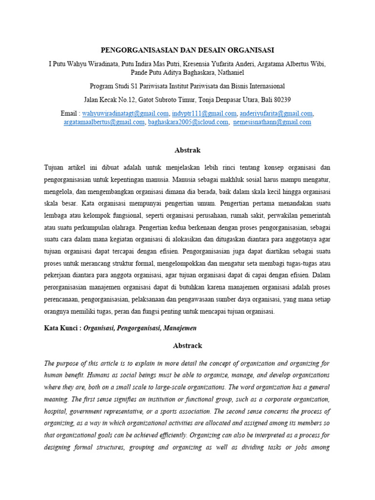 Pengorganisasian Dan Desain Organisasi | PDF