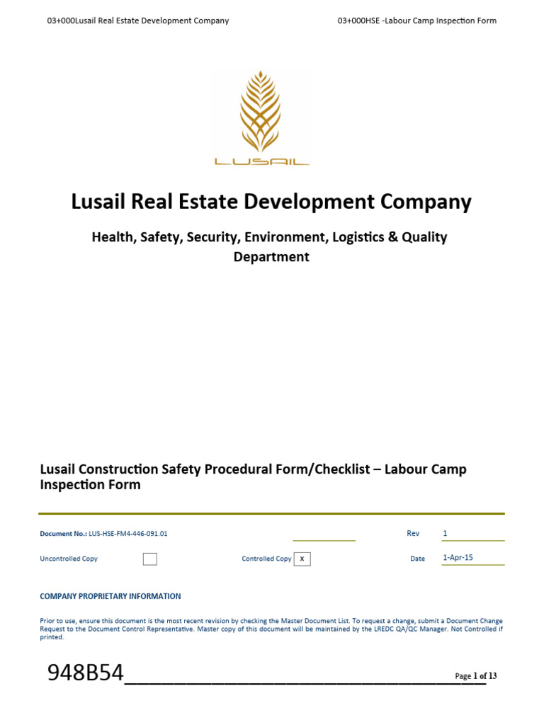 LUS HSE FM4 446 091.01 Labour Camp Inspection Form | PDF | Home & Garden
