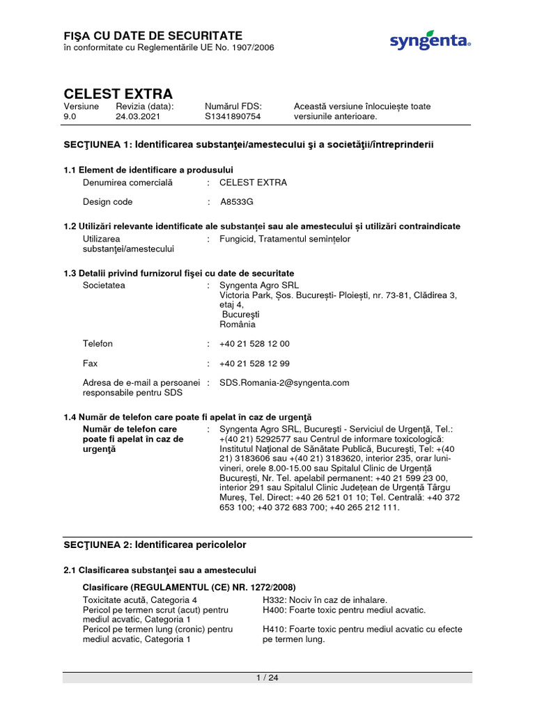 Fisa de Securitate Celest Extra | PDF