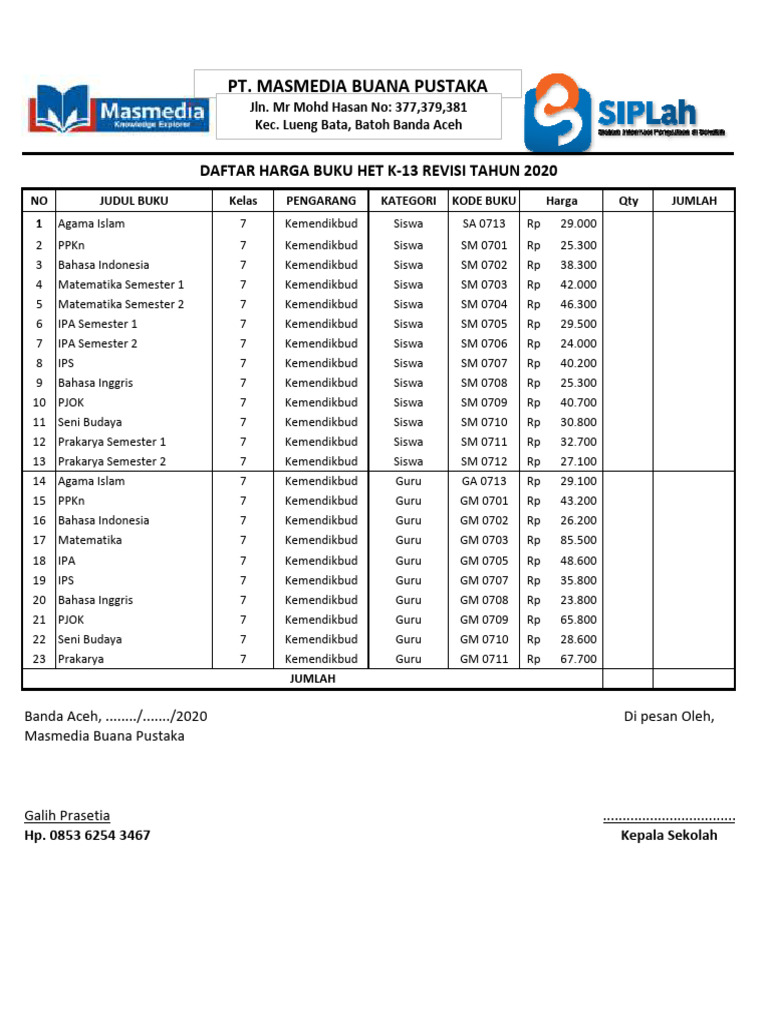 D-5 Daftar Het SMP 2020 Form Pesanan | PDF