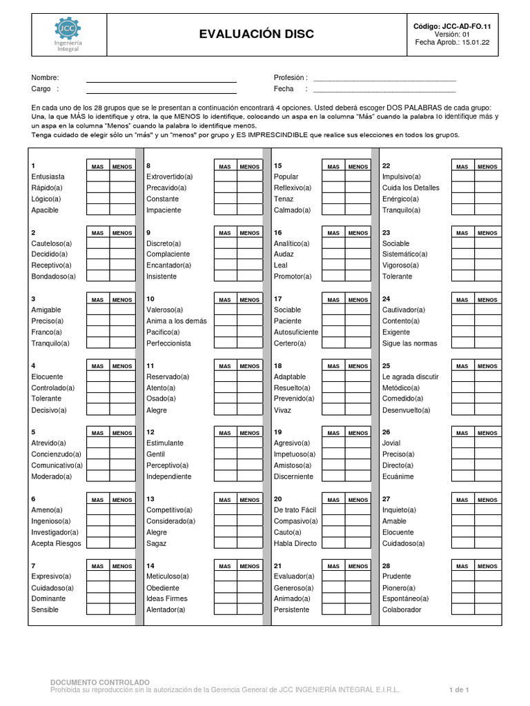 Evaluación DISC: Guía de Selección de Rasgos | PDF