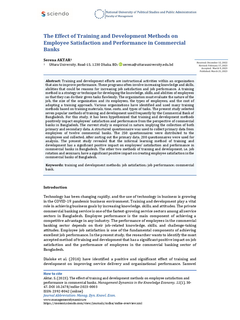 The Effect of Training and Development Methods On Employee Satisfaction ...