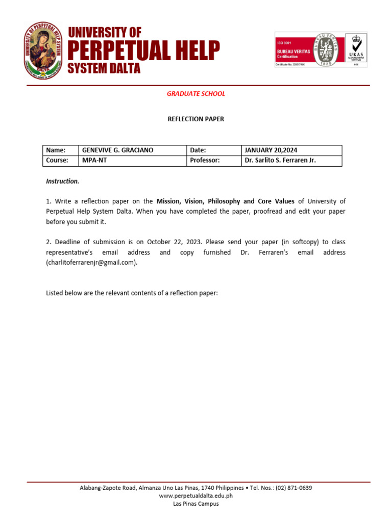 Reflection Paper 1 MPA 2214 | PDF