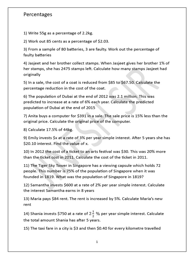 Percentages | PDF | Interest | Percentage