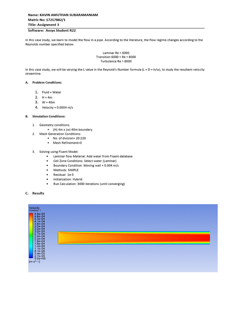 Assignment Case Study 3 - Flow in A Pipe - 17217882 | PDF